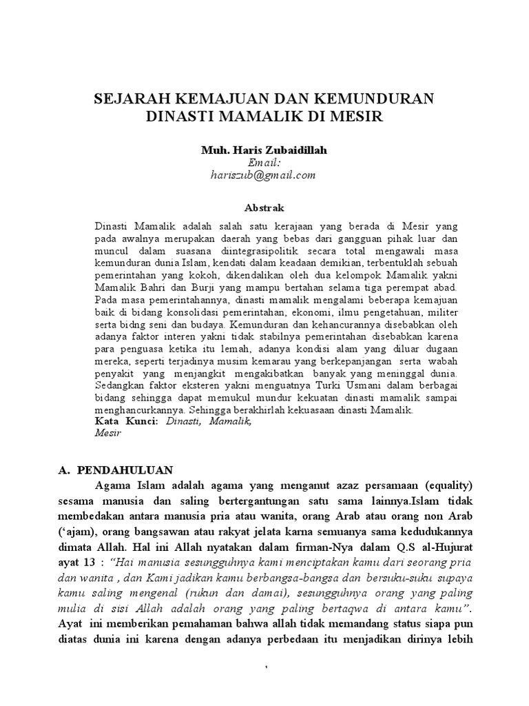 Makalah Dinasti Mamalik Di Mesir | PDF