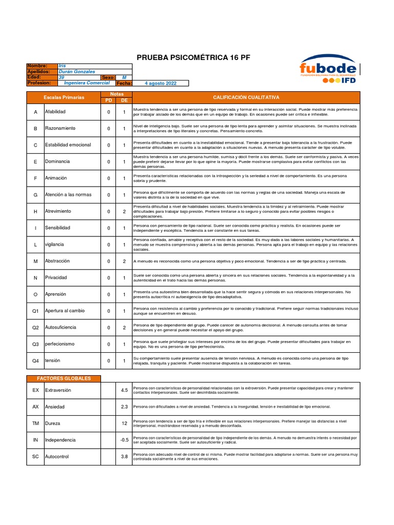 Test Automatizado-16pf | PDF | Las emociones | Sicología