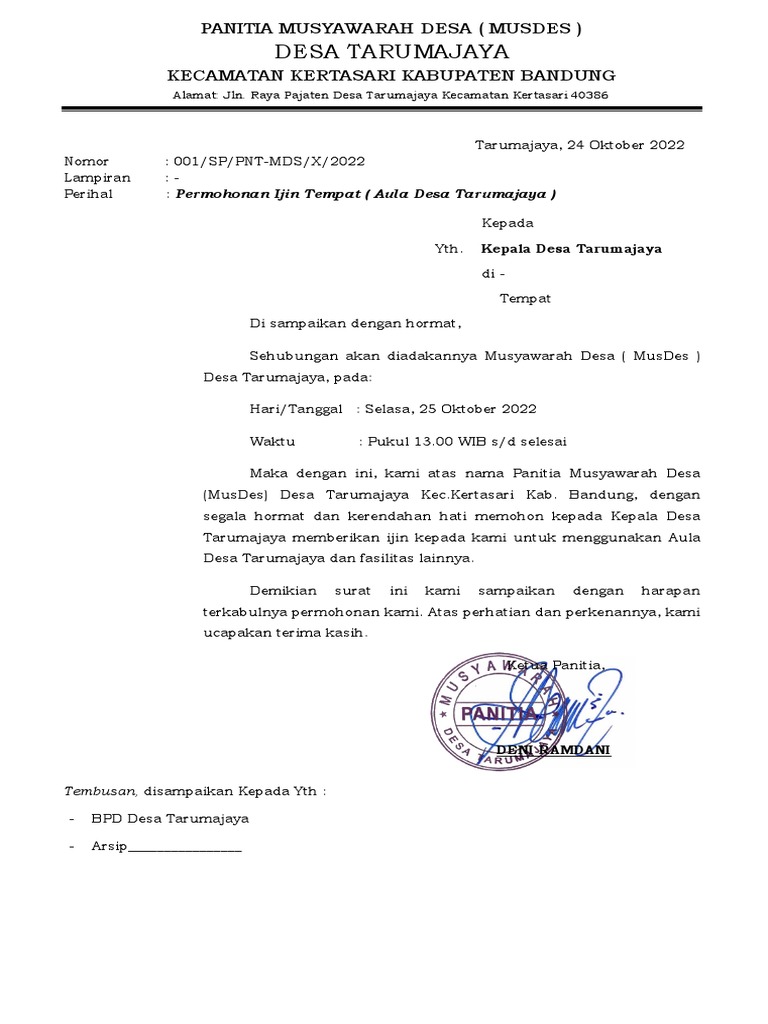Surat Permohonan Ijin Tempat Musdes - 093224 | PDF