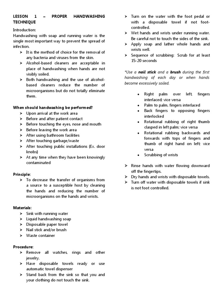 Lesson 1 - Proper Handwashing Technique | PDF | Hand Washing | Hygiene