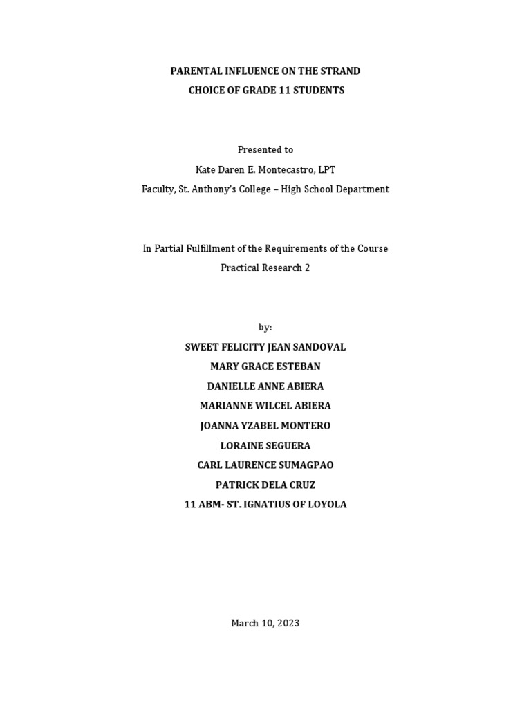 Parental Influence on Grade 11 Strand Choice | PDF | Psychology | Cognition