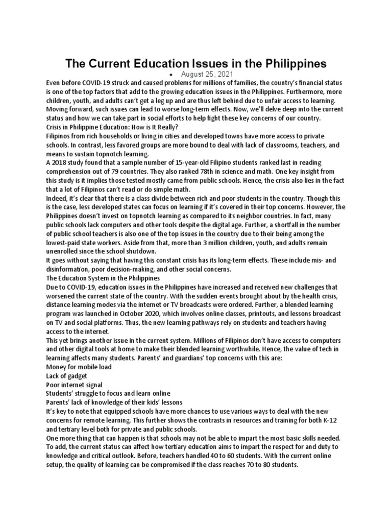 The Current Education Issues in The Philippines | PDF | Schools ...