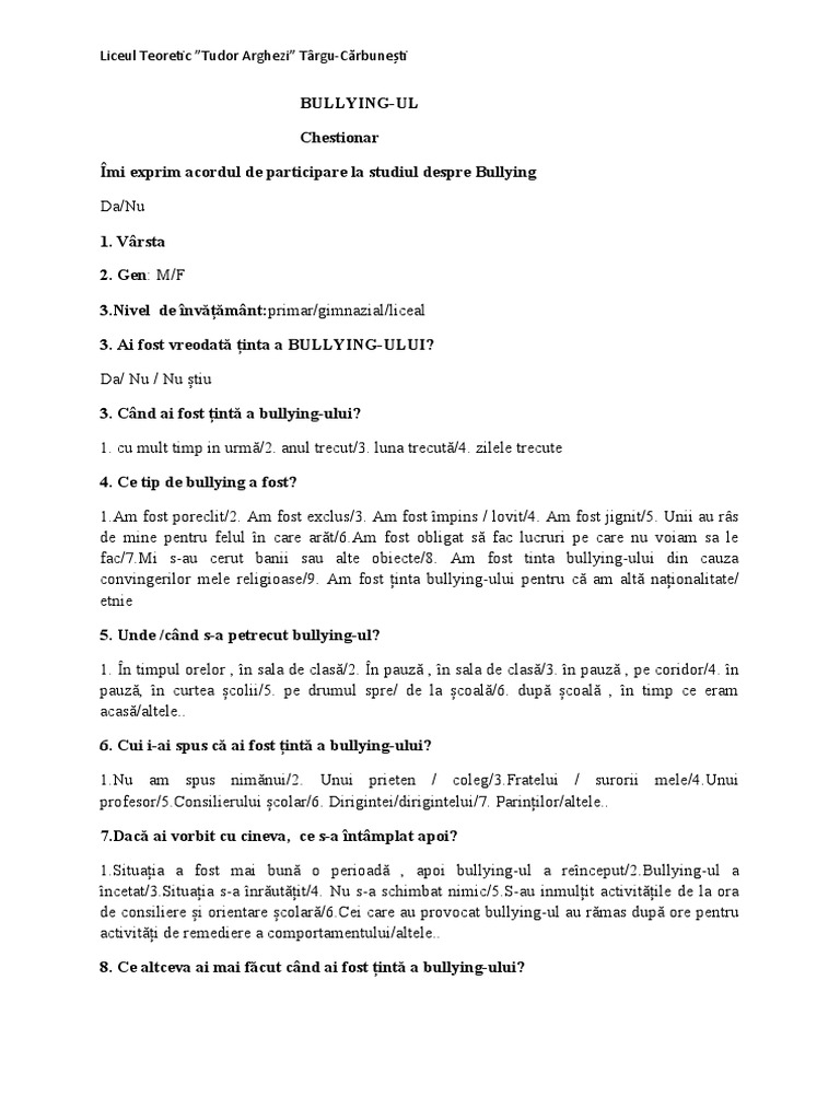 Chestionar Bullying | PDF