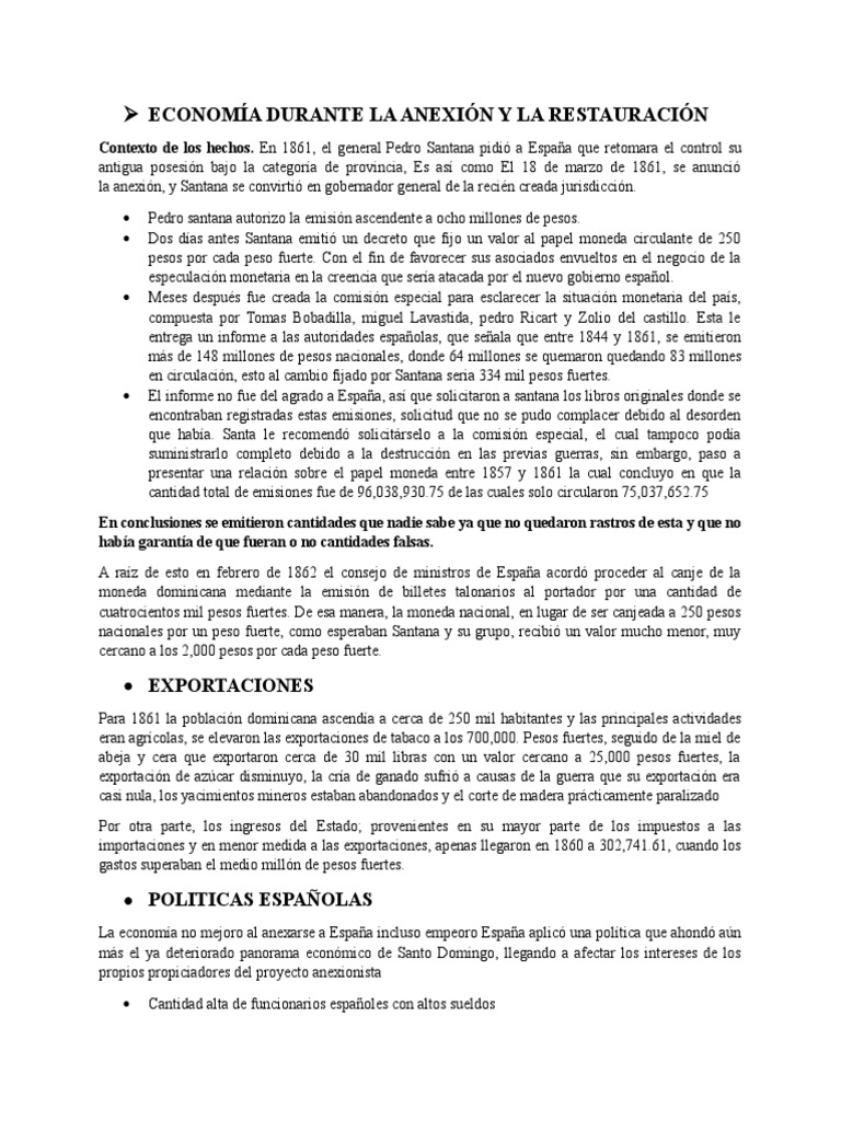 Economía Durante La Anexión y La Restauración | PDF | República Dominicana