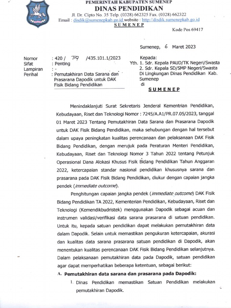 SURAT PEMUTAKHIRAN DATA DAPODIKhj | PDF