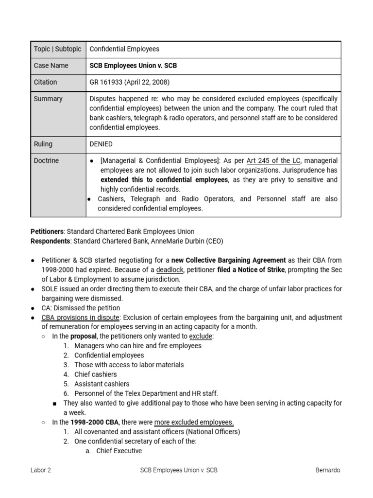 SCB Employees Union v. SCB (Bernardo) PDF | PDF | Employment | Justice
