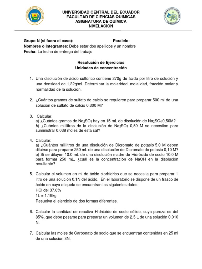 Taller 8 Unidades de Concentración | PDF | Concentración | Ácido clorhídrico