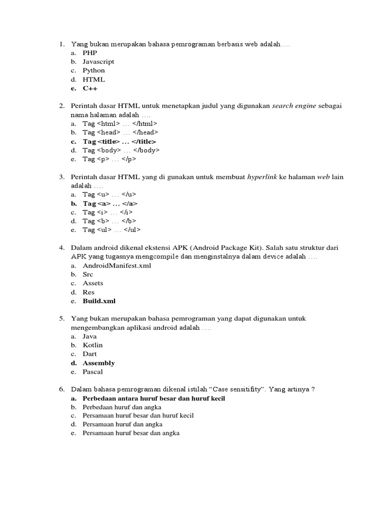 Soal Pemrograman dan HTML Dasar | PDF | Komputer