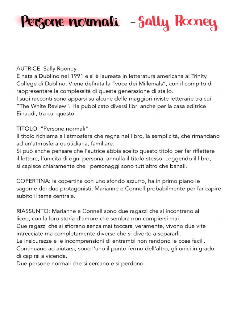 Persone Normali - Sally Rooney Recensione | PDF