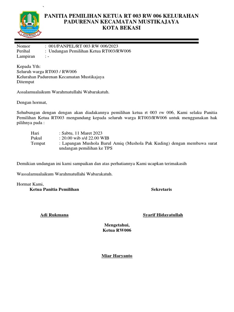 Surat Undangan Pemilihan RT 003 | PDF Surat Undangan Pemilihan RT 003 | PDF