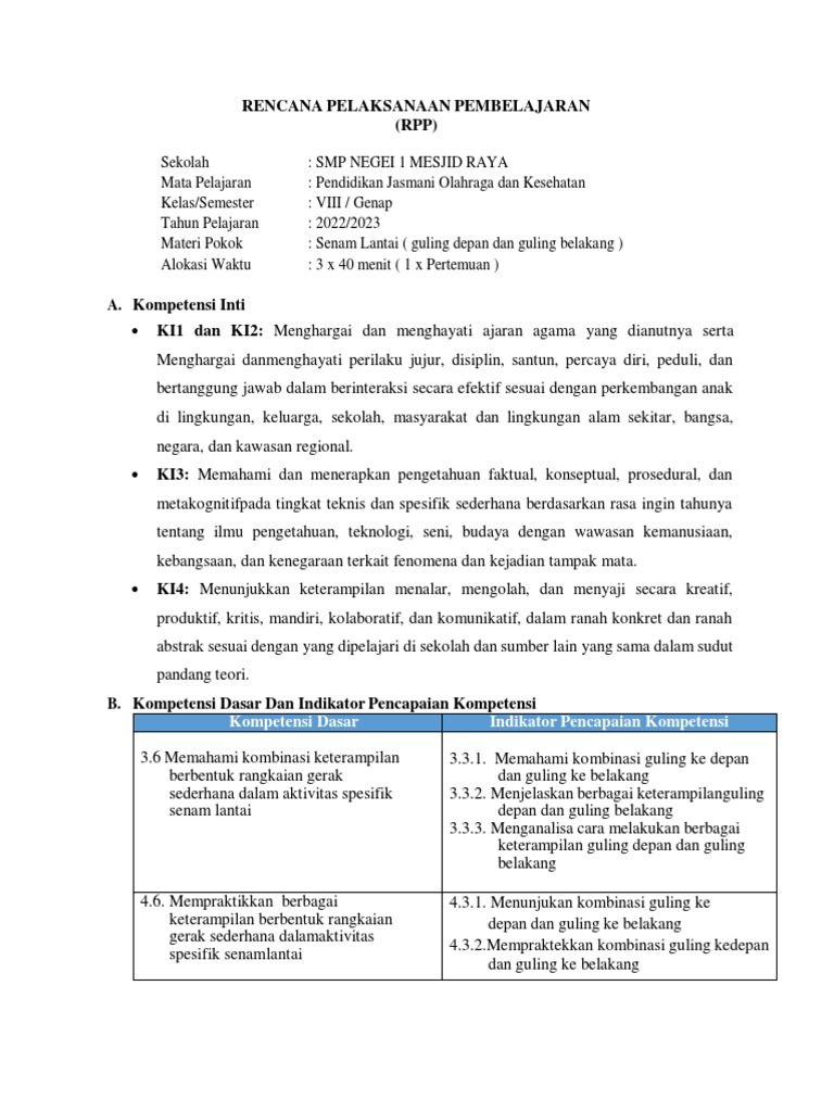 RPP Senam Lantai. | PDF