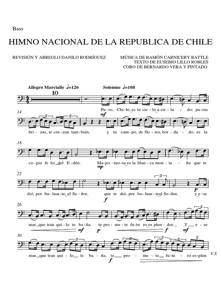 Himno Nacional de Chile Coro Bass | PDF | Himnos | Canciones institucionales