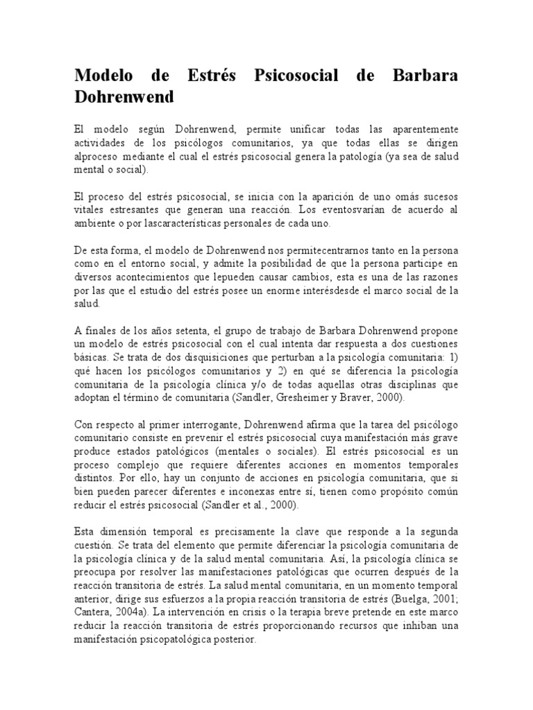 Modelo de Estrés Psicosocial de Barbara Dohrenwend | PDF | Estrés ...