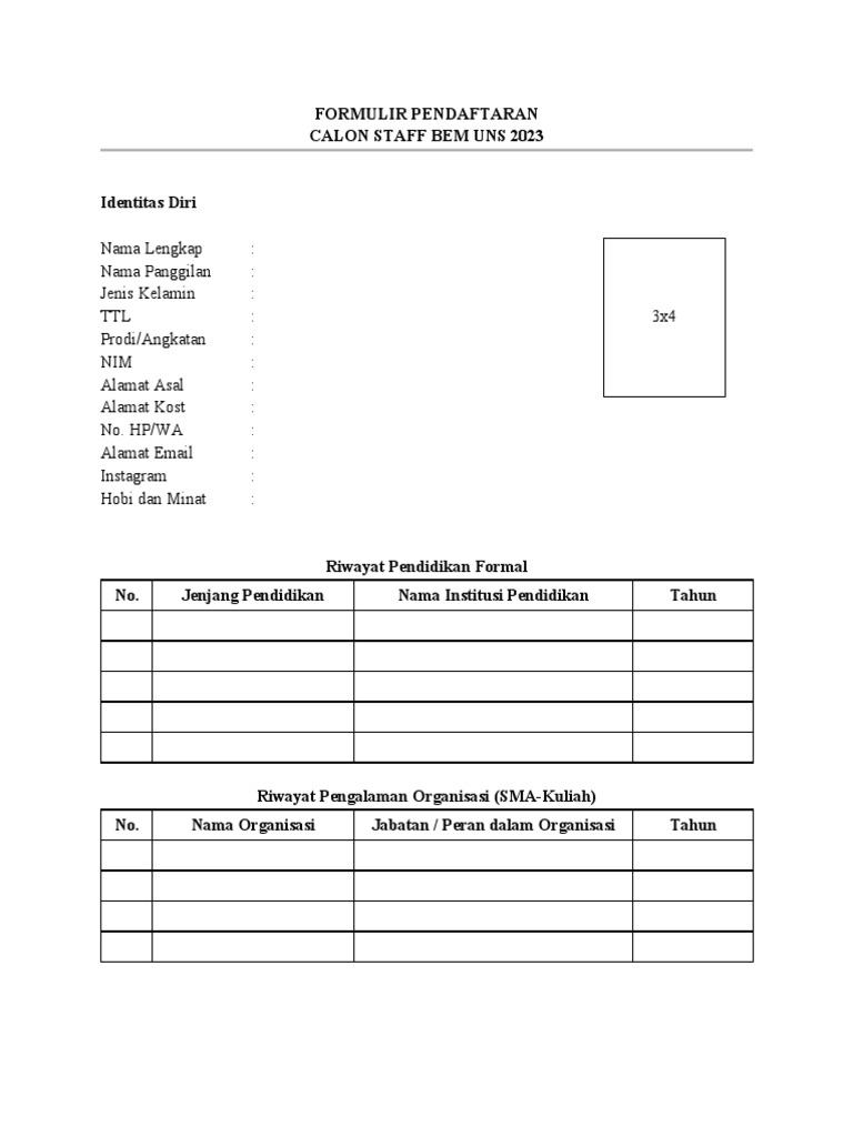Formulir Pendaftaran Staf | PDF