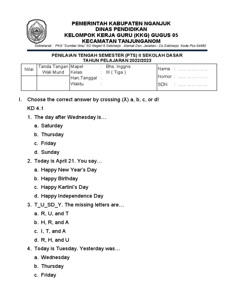 Bahasa Inggris Kelas 3 | PDF