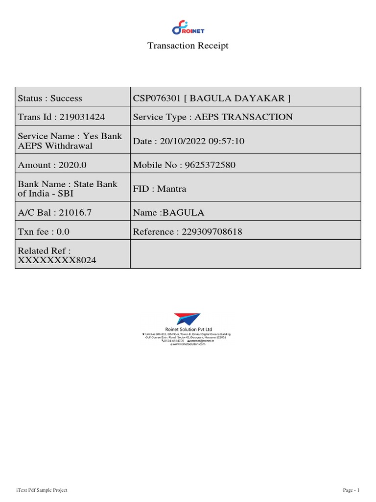 Roinet Receipt | PDF