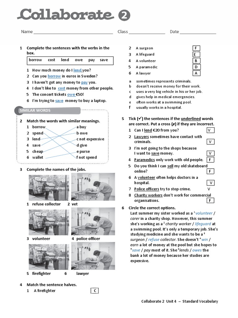 Vocabulary Standard - Unit 4 | PDF | Money | Paramedic