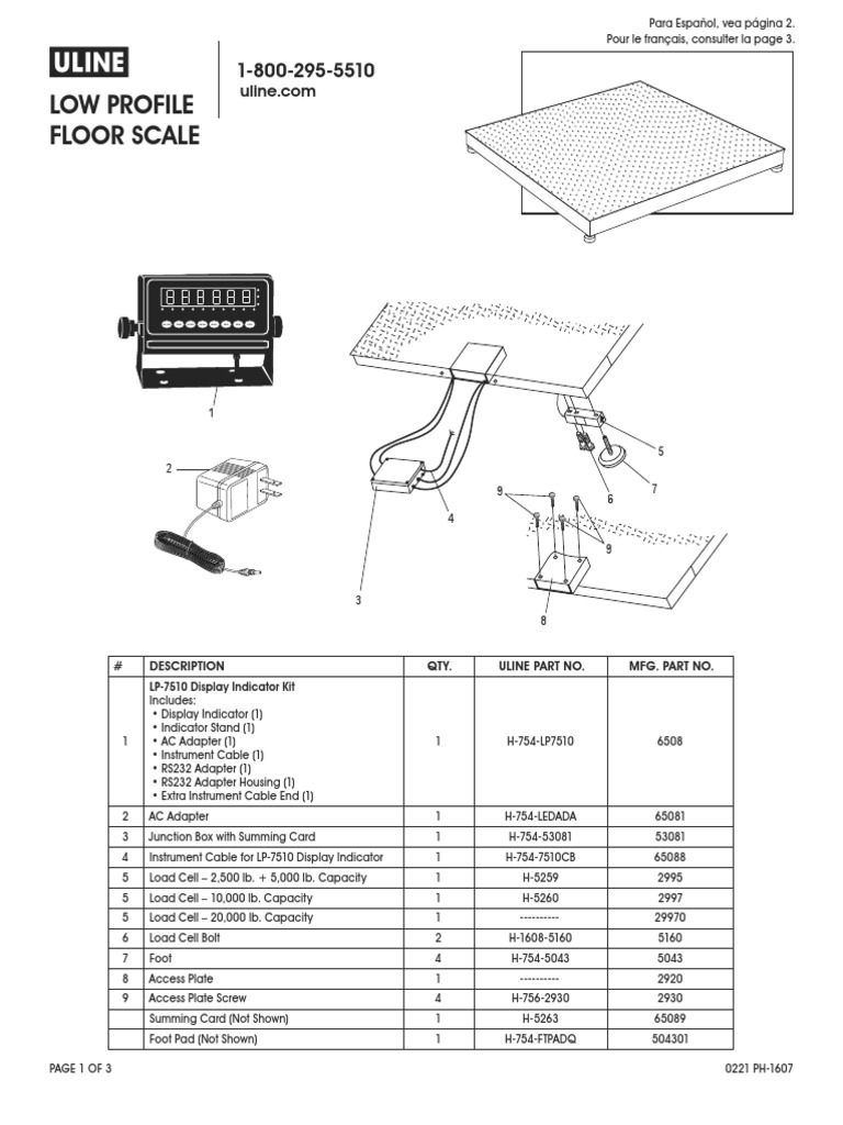 Low Profile Floor Scale: # Description Qty. Uline Part No. Mfg. Part No ...