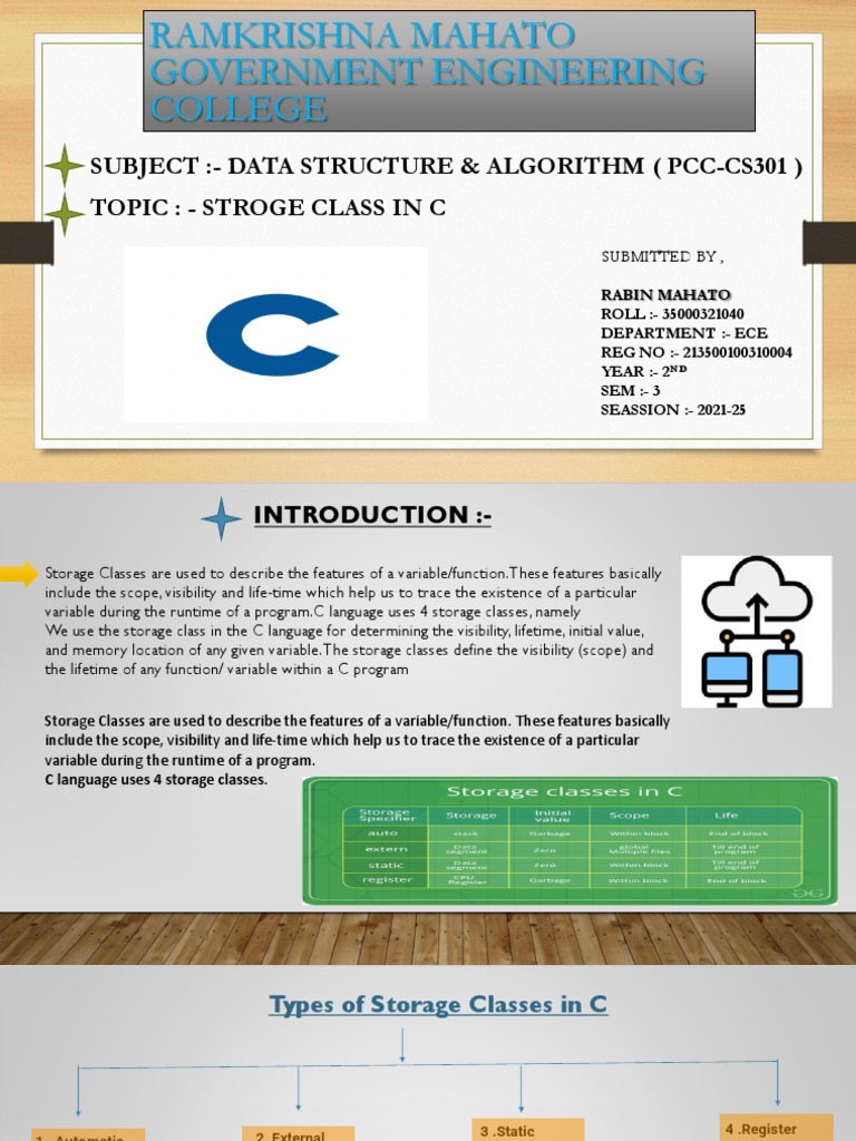 Subject Data Structure And Algorithm Pcc Cs301 Topic Stroge Class In C Pdf Scope 0378