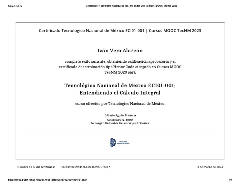 Certificado Tecnológico Nacional de México ECI01-001 - Cursos MOOC ...