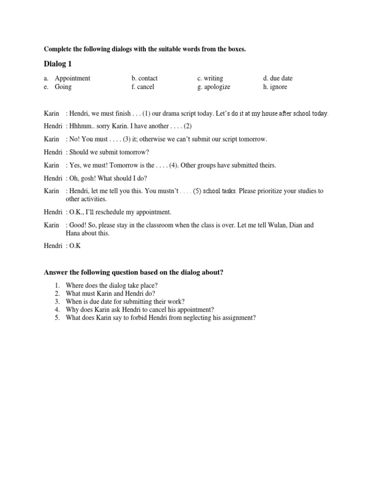 Dialog and Question Expressing Obligation PDF | PDF | Language Arts ...