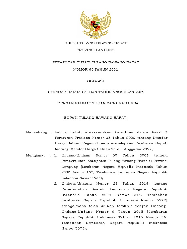 Perbup Standar Harga Satuan 2022 | PDF