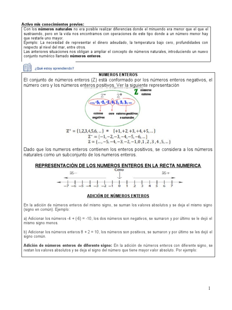 8 y 9 Guía 1 Algebra Nivelación NUMEROS Z | PDF | Entero | Sustracción