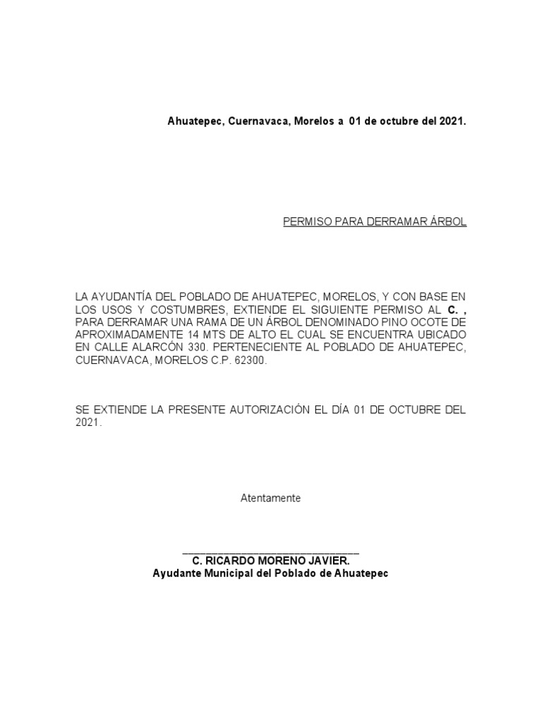 Permiso para Derramar Arbol | PDF
