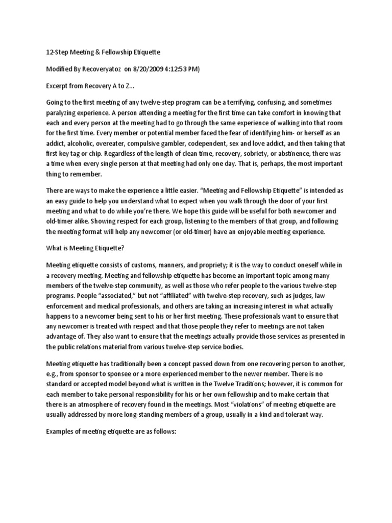 12 Step Etiquette | PDF | Twelve Step Program | Alcoholics Anonymous