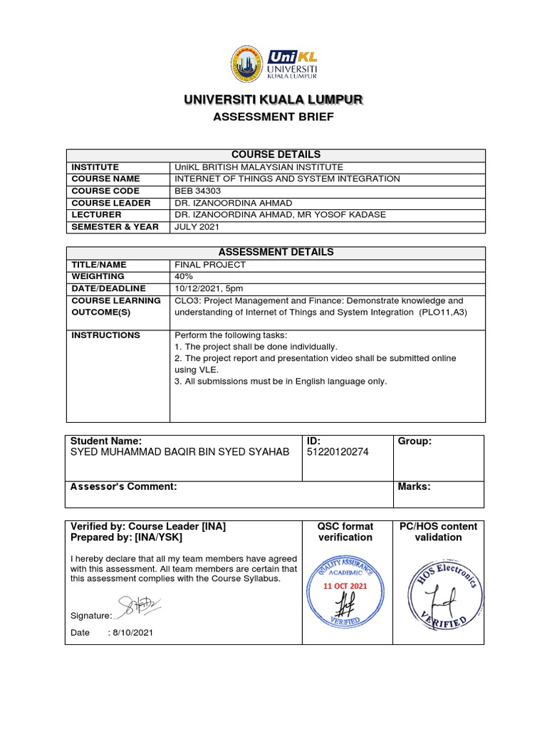 BEB34303 S221 Final Project Assessment Brief | PDF | Humidity ...