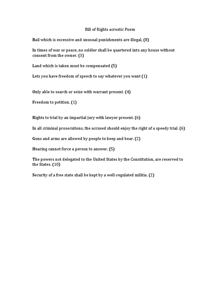 Bill of Rights Acrostic Poem | PDF