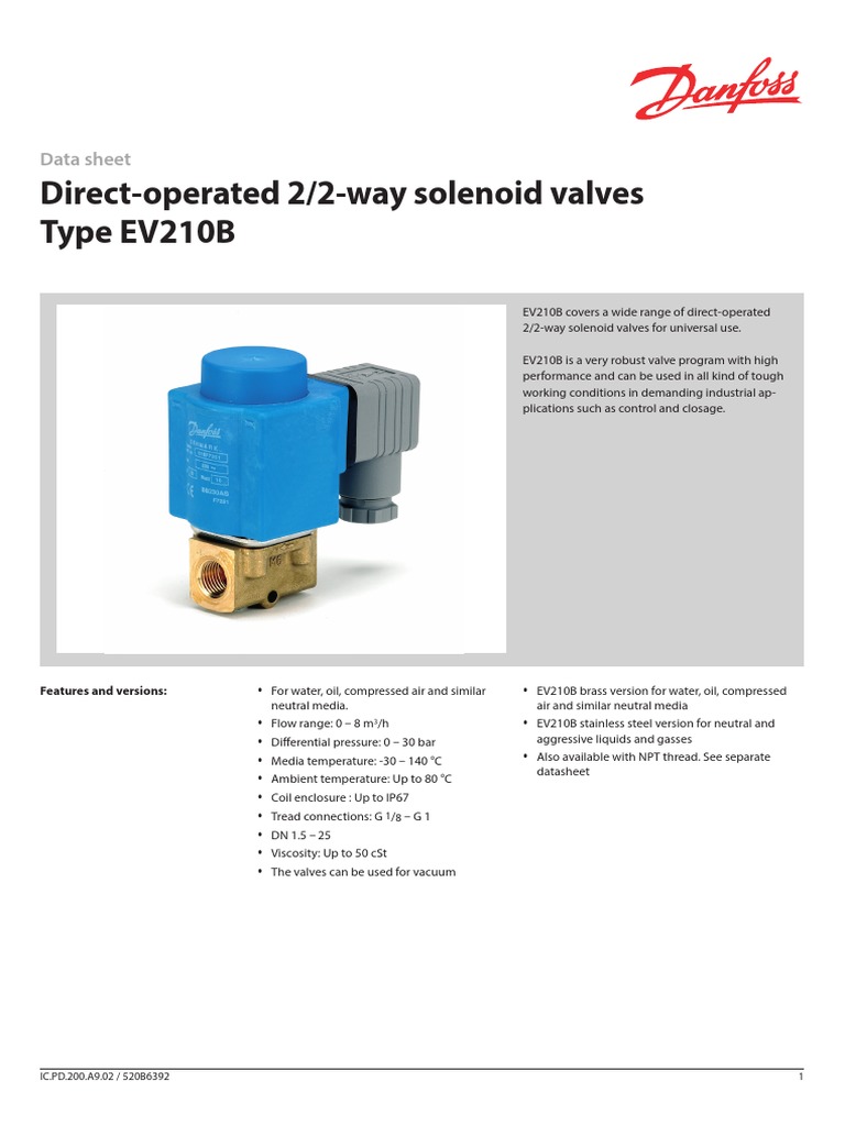 Direct-Operated 2 - 2-Way Solenoid Valves Type EV210B PDF | PDF | Valve ...