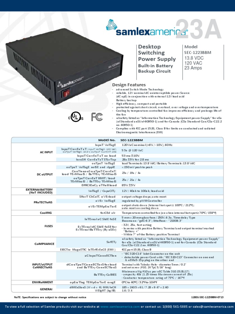 Spec SEC-1223BBM PDF | PDF | Power Supply | Alternating Current