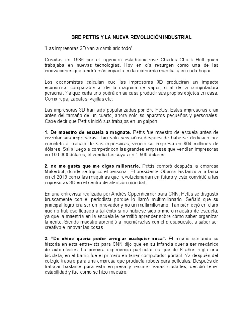 Bre Pettis y la Revolución 3D | PDF | Impresión 3d | Impresora ...