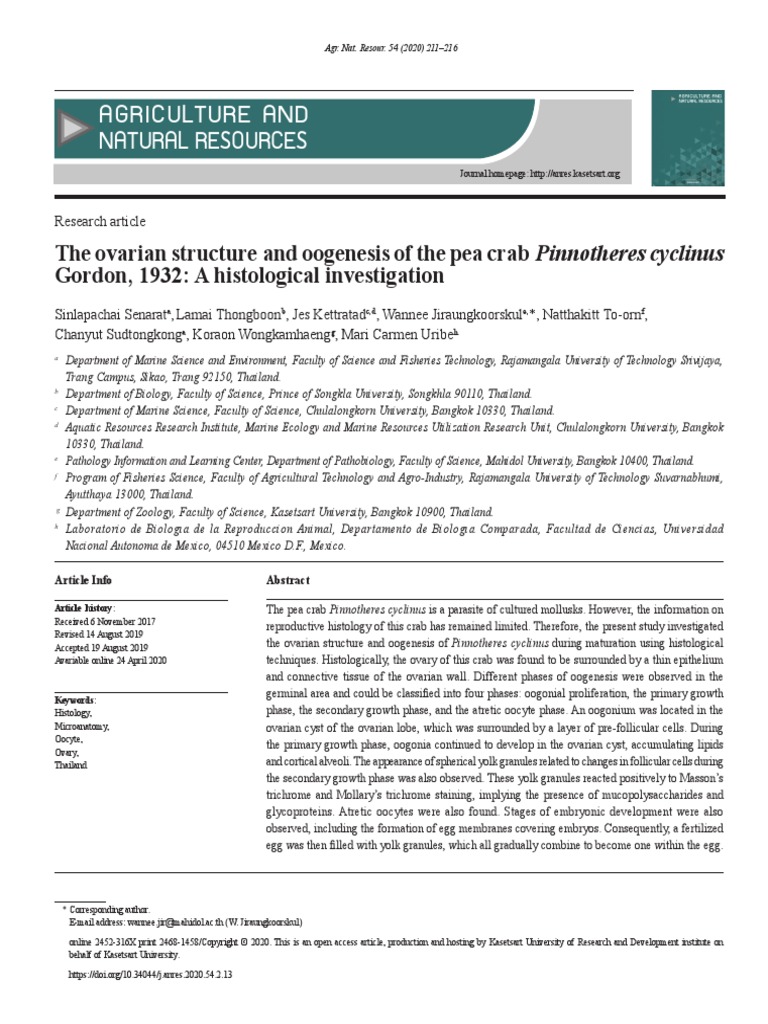 The Ovarian Structure and Oogenesis of The Pea Crab Pinnotheres ...