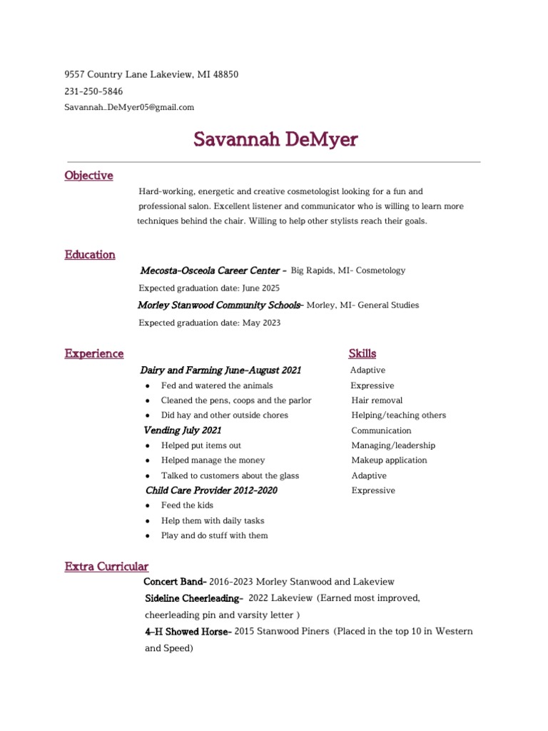 copy of copy of savannah demyer-resume | PDF