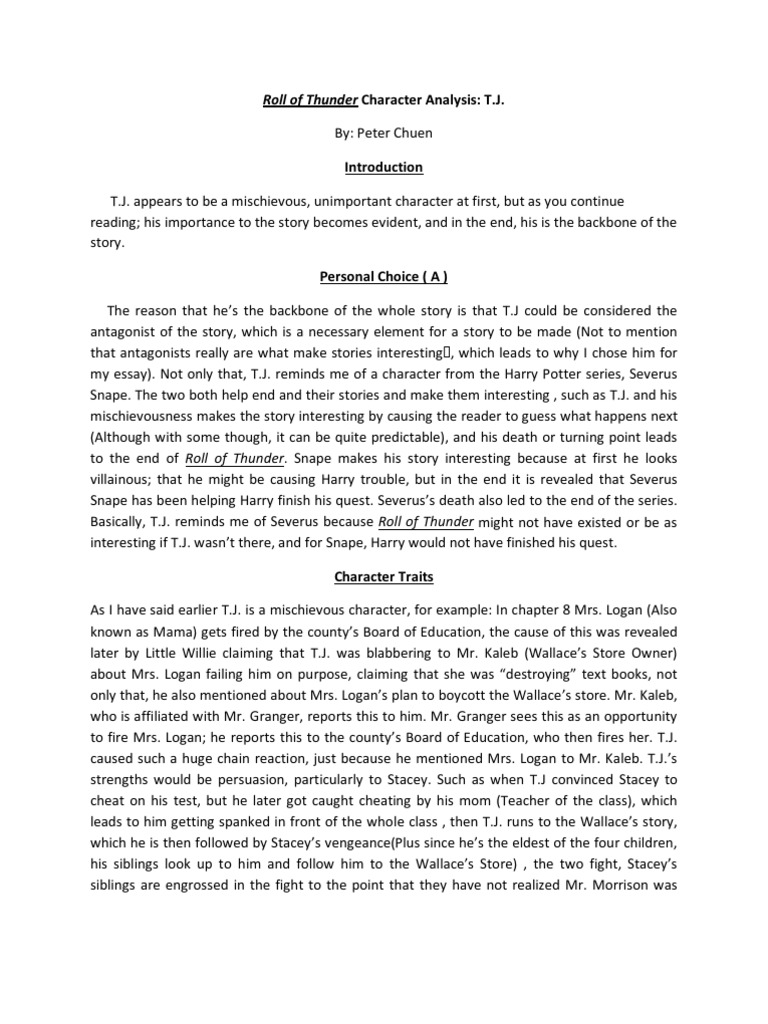 Roll of Thunder Character Analysis | PDF