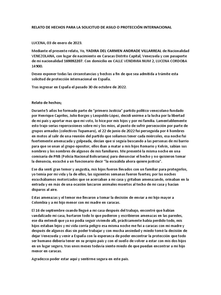 Relato de Asilo Político en España | PDF