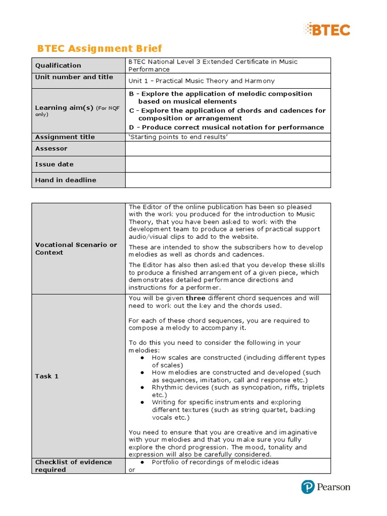Unit 1 Authorised Assignment Brief For Learning Aims B C D Practical ...