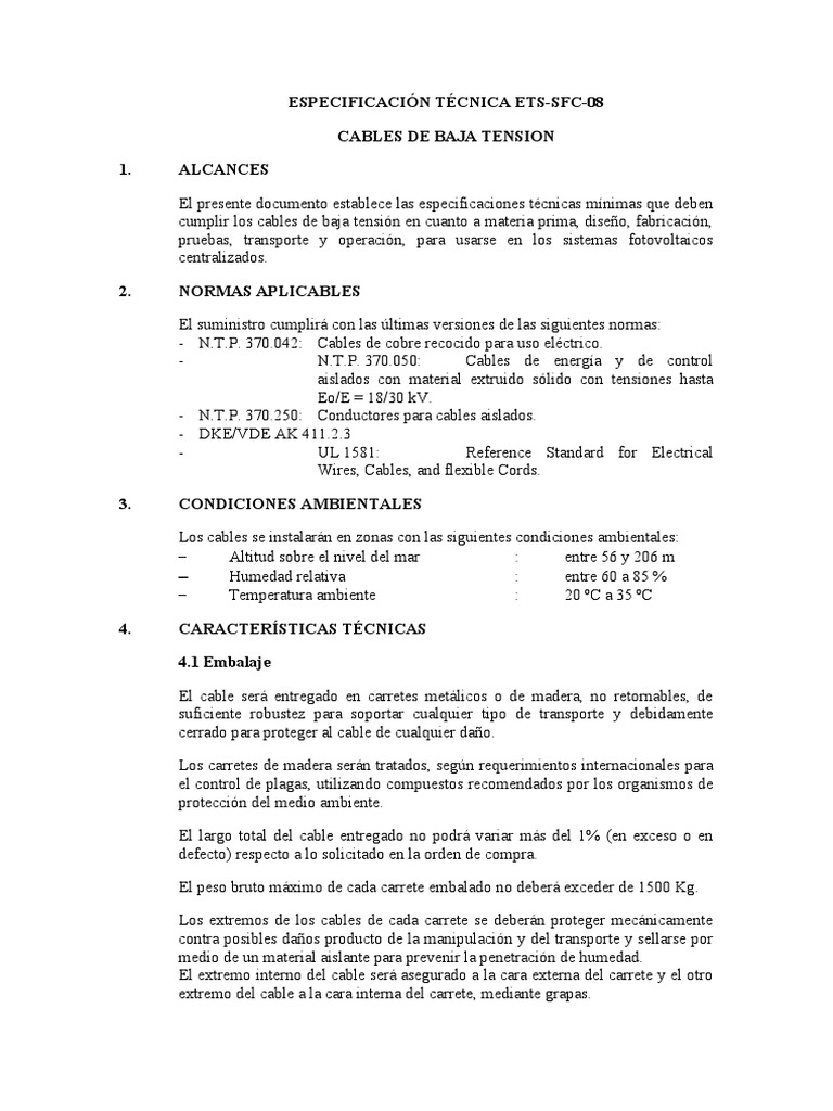 Ets Cables BT SFC | PDF | Aislador (Electricidad) | Conductor electrico