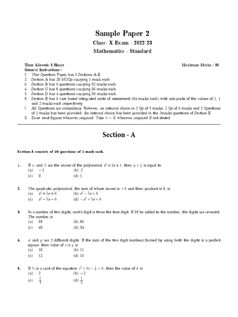 Class 10 Math Sample Paper 1 | PDF | Odds | Rocket