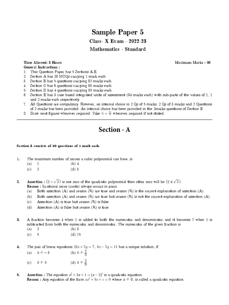 Class 10 Math Sample Paper4 | PDF | Triangle | Circle