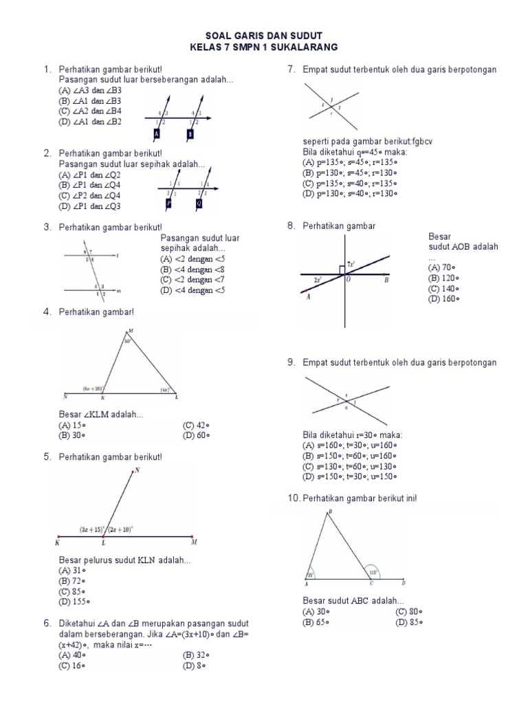Soal MTK Garis Dan Sudut kls.7 | PDF