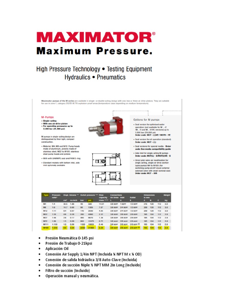 Air Driven High Pressure Pumps MAXIMATOR | PDF