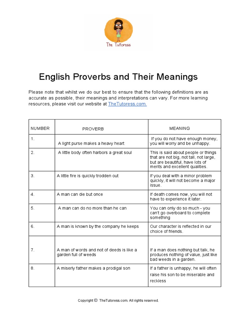 English Proverbs With Meanings PDF | PDF