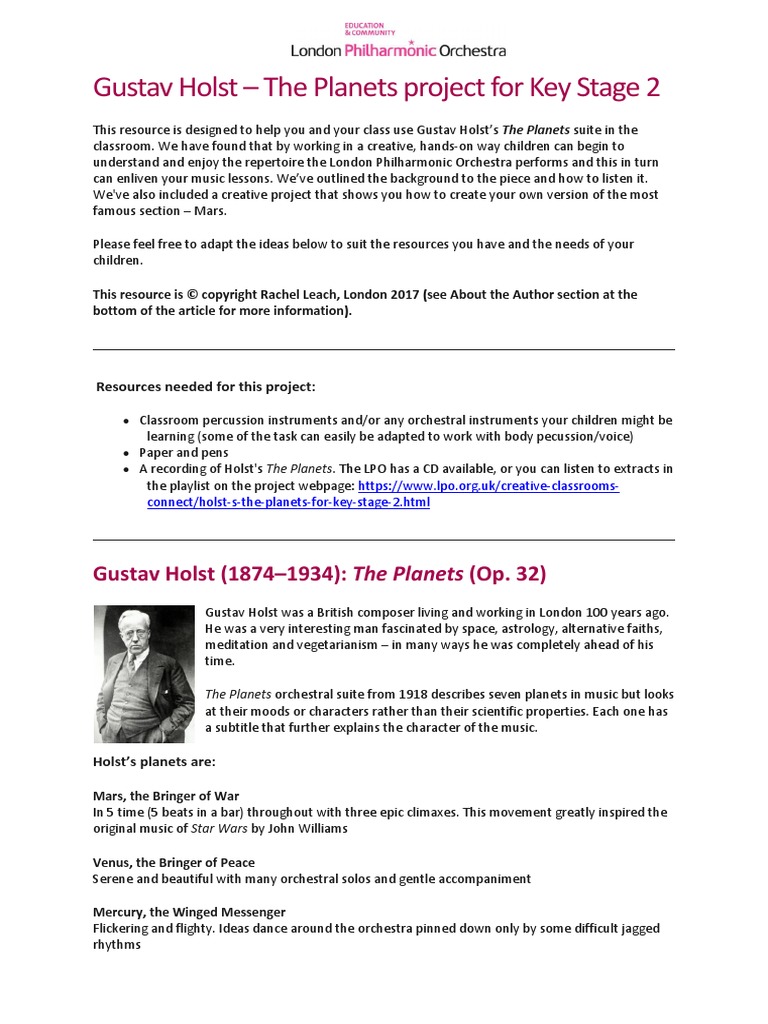 LPO KS2 Resources - Gustav Holst - The Planets | PDF | The Planets ...