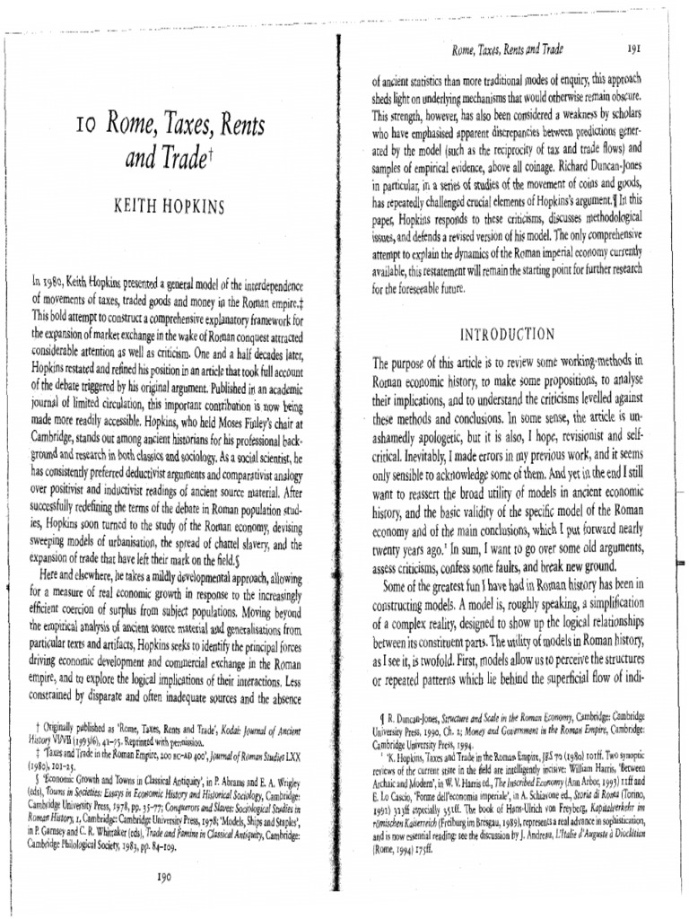 Keith Hopkins - Rome, Taxes, Rents and Trade (En 'The Ancient Economy ...