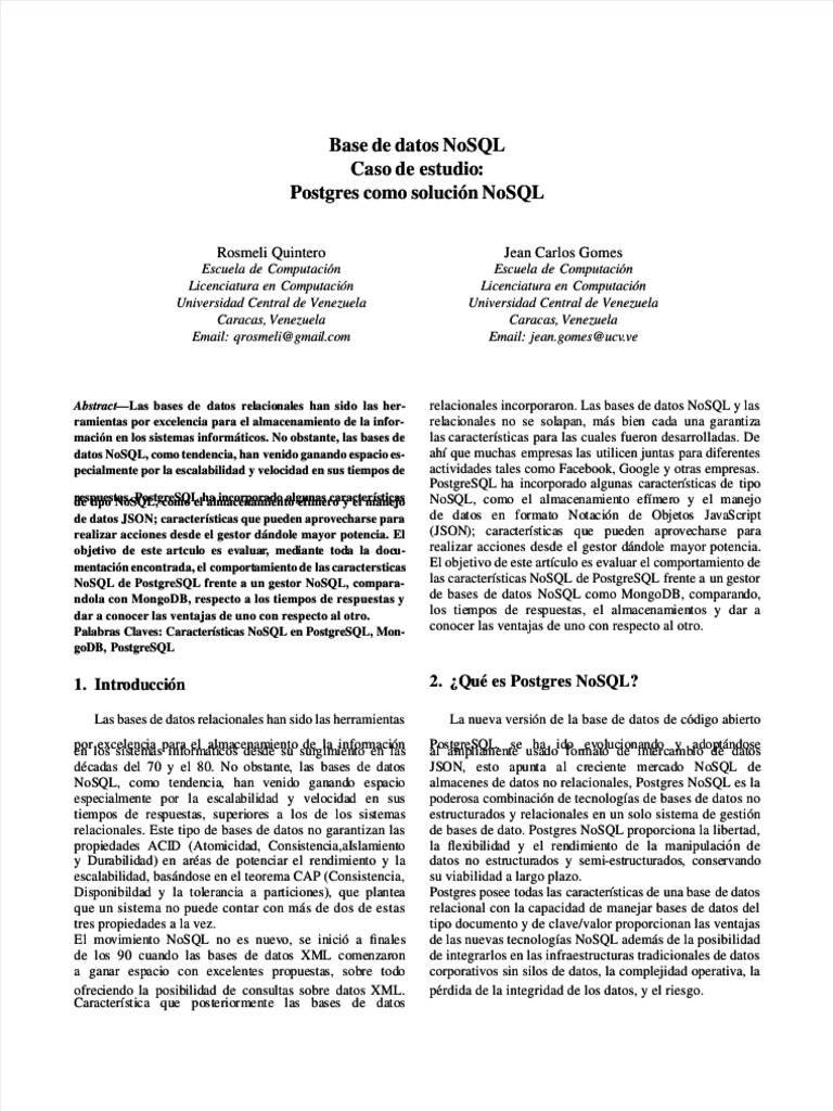 PostgreSQL como Solución NoSQL Eficiente | PDF | No Sql | Postgre Sql