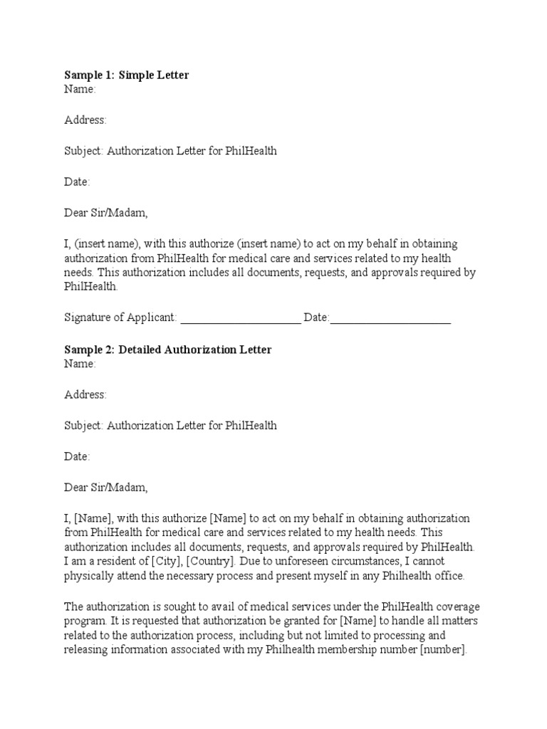 Authorization Letter For Philhealth | PDF