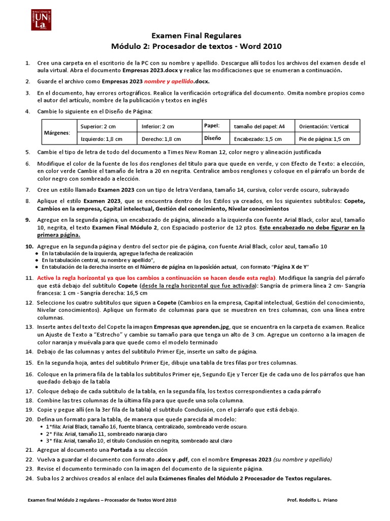 Consignas Examen Final Regulares M2 2023 | PDF | Procesador de textos | Informática